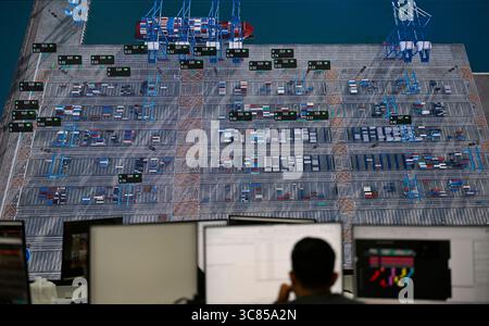 Lima, Chancay Port in Chancay. 3rd Aug, 2025. A drone photo taken on ...