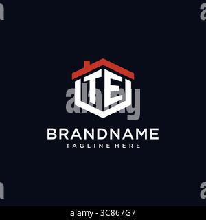 Initial logo TE monogram with home roof hexagon shape design, simple ...