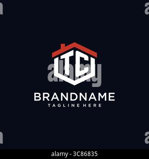Initial logo TC monogram with home roof hexagon shape design, simple ...