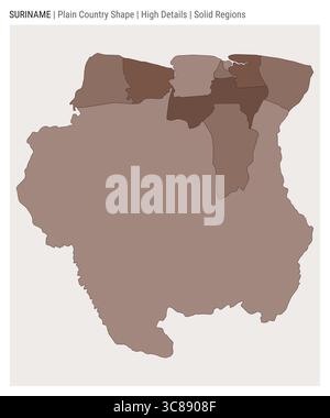 Suriname plain country map. High details. Solid style. Shape of ...