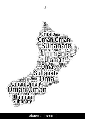 Oman shape. Country word cloud with region division. Oman colored ...