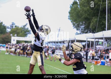 New Orleans Saints cornerback Quincy Riley talks to reporters after a ...