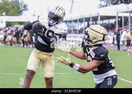 New Orleans Saints cornerback Quincy Riley talks to reporters after a ...