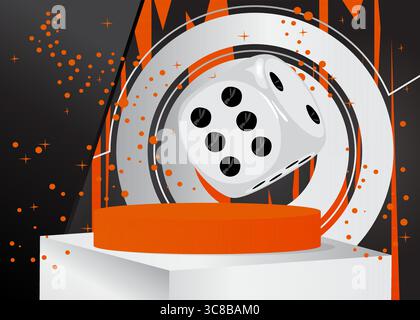 Mockup product display with dice. Vector cylinder pedestal podium ...