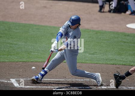 Los Angeles Dodgers' Alex Freeland celebrates after hitting a solo home ...