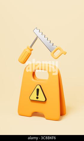 Cartoon triangle warning sign, 3d rendering. 3d illustration Stock ...