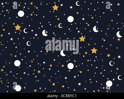 An illustration of a seamless pattern of moons, stars, and witch hats ...