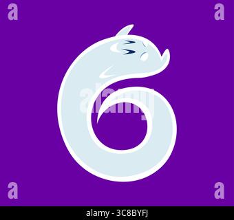 Halloween font digit 6 six cute monster character. Crazy horror beast ...