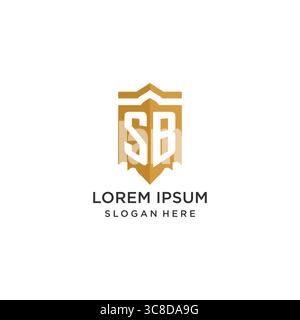 Luxury SB logo monogram shield shape monoline style with gold color and ...