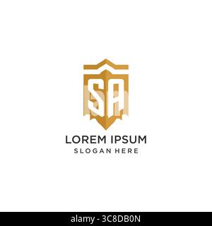 SA Logo monogram with shield shape isolated black background design ...