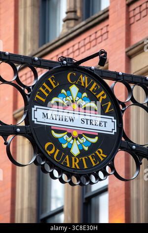 Street sign on the historic Mathew Street in Liverpool, UK - famous for ...