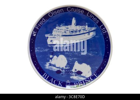 Fred Olsen Cruise Lines Ltd Black Prince plate isolated on white ...