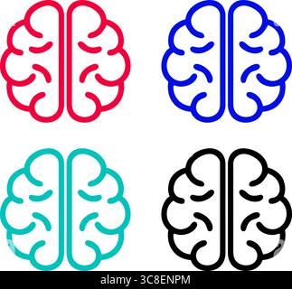 Human brain study icon set in flat and line style. Brain exploration ...