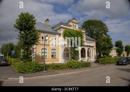 View of Skovde city center in Vastergotland County Sweden with bustling ...