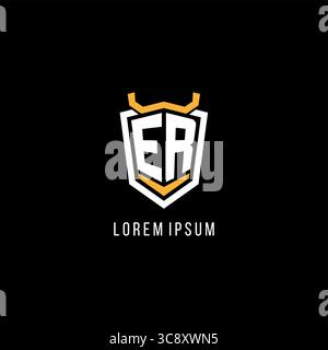 Monogram ER logo with geometric shield and crown, luxury elegant ...