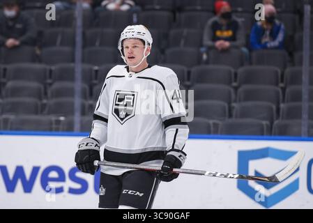 Los Angeles Kings defenseman Mikey Anderson (44) is greeted by ...