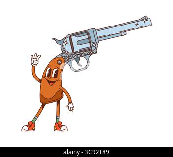 Wild west western gun groovy character. Isolated vector retro cowboy ...