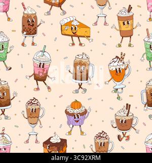 Cute pumpkin cupcakes cartoon seamless vector pattern background ...