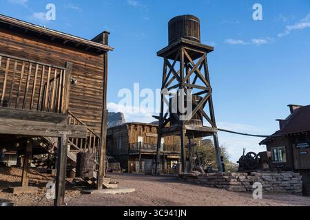 The old wooden water tower supplied the water for the old mining ghost ...