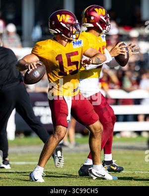 Ashburn,VA. USA; Washington Commanders linebacker Ale Kaho (51) runs a ...