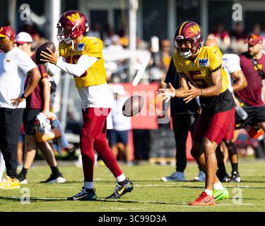 Washington Commanders quarterbacks Sam Hartman (15) and Athan ...