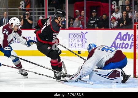 Carolina Hurricanes' Seth Jarvis (24) skates with the puck against the ...