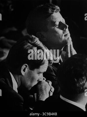 Robert Kennedy, American politician, during a press conference at the ...