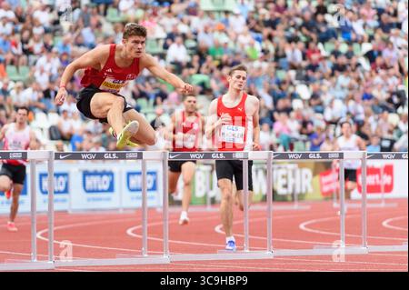 Owe Fischer-Breiholz (Germany) during the 400 metres hurdles heat race ...