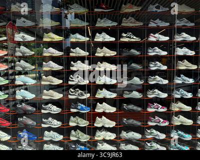 Nike running shoes on display at a store in downtown Brooklyn, New York ...