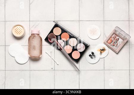 Composition with cotton pads, buds, makeup remover and cosmetic ...