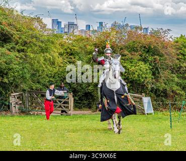 A Knight enters 'The Jousting Arena'. Eltham Palace Event Stock Photo ...