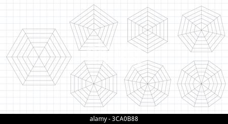 Pentagon, heptagon radar, spider diagram templates. Spider mesh icon ...
