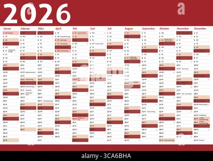 GERMAN calendar 2026 year. Vector illustration for Germany (germanic ...