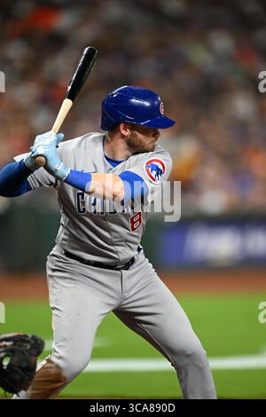 Chicago Cubs' Ian Happ bats during the first inning of a baseball game ...