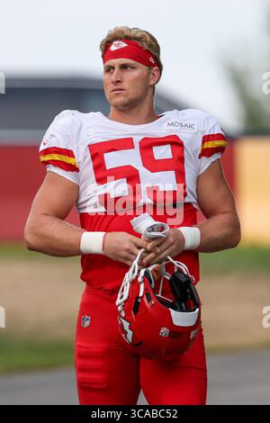 Kansas City Chiefs linebacker Cooper McDonald celebrates a tackle on a ...
