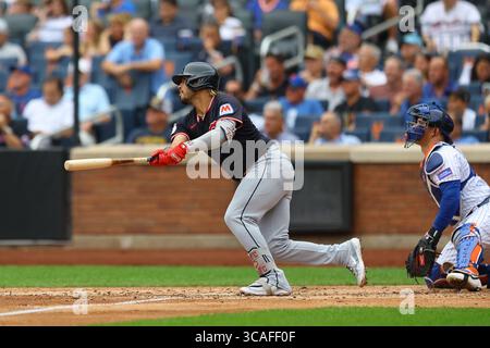 Cleveland Guardians' Gabriel Arias bats during a baseball game against ...