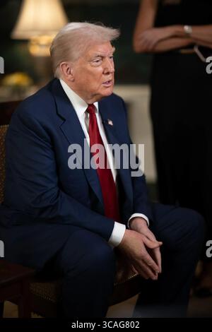 President Donald Trump sits for an interview with Fox News journalist ...