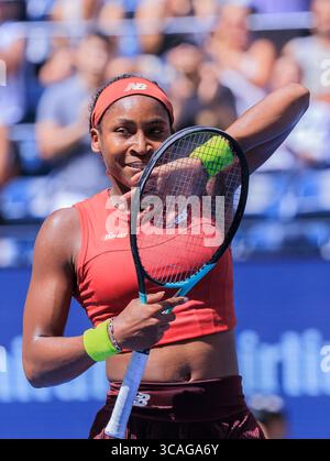 Coco Gauff of the U.S. celebrates after winning the second round women ...
