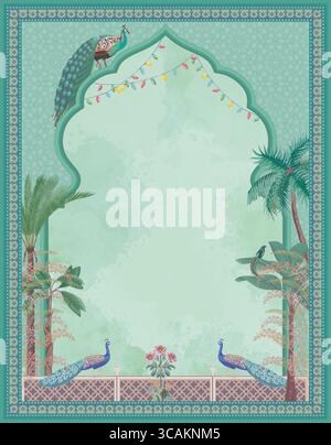 Vector watercolor floral arch background with text space isolated on a ...