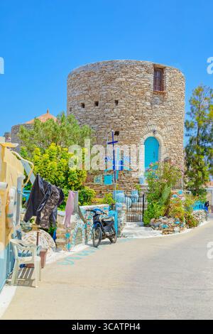 Traditional windmills, Chorio, Symi Island, Dodecanese Islands, Greece ...