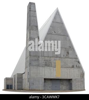 Unfinished catholic church made of gray reinforced concrete isolated ...