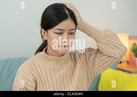 Headache, female having migraine pain, bad health, Asian woman feeling ...