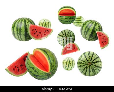 Fresh watermelons in air against white background Stock Photo - Alamy