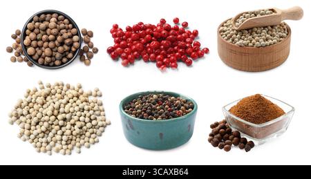 Different types of peppers, set. Spices isolated on white Stock Photo ...