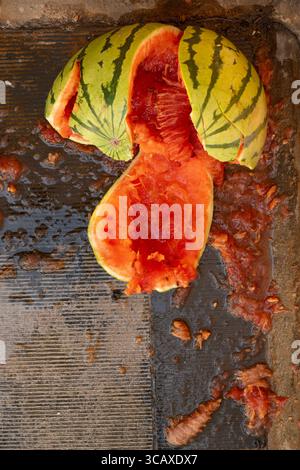 top view smashed watermelon on the ground Stock Photo - Alamy