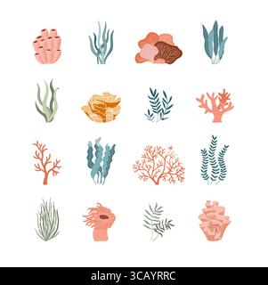 Seaweed icon isolated underwater polyp in deep sea waters. Vector sea ...