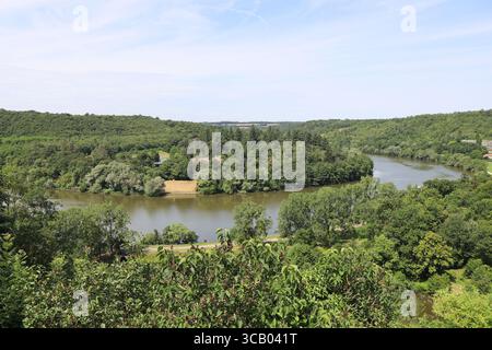 The Moselle river, town of Liverdun, department of Meurthe-et-Moselle ...