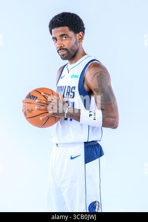Dallas Mavericks guard Kyrie Irving (11) poses for a photo during the ...