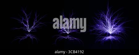 Electrostatic Discharge of Coil. set of bright electric lightning ...