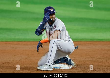 Houston Astros' Jesus Sanchez (4) celebrates his home run against New ...